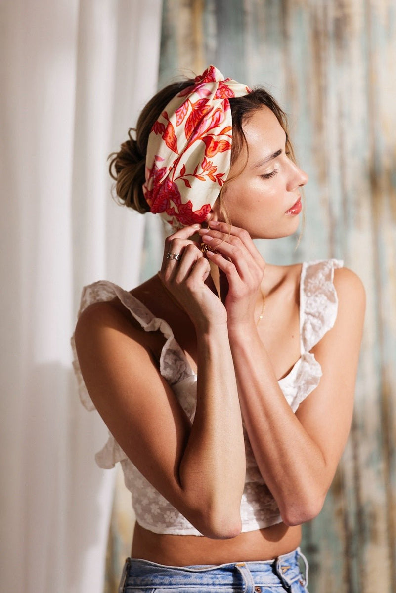 Women's hairband - White and Coral – Indira de paris