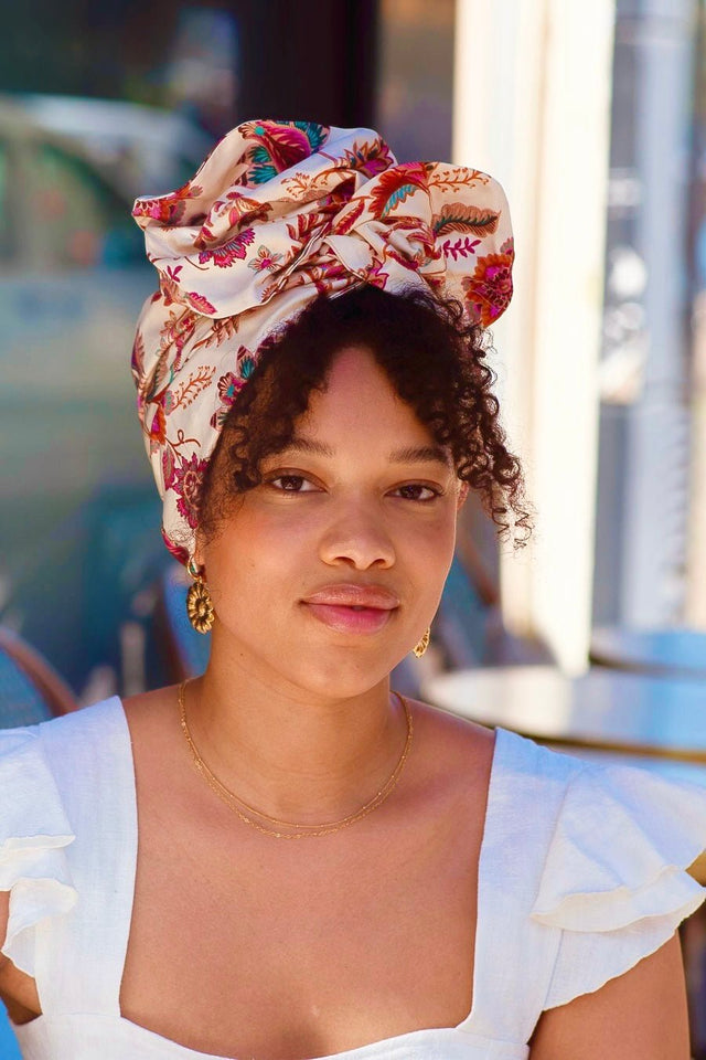 Turban femme tige métal - Fleurs Rose – Indira de paris