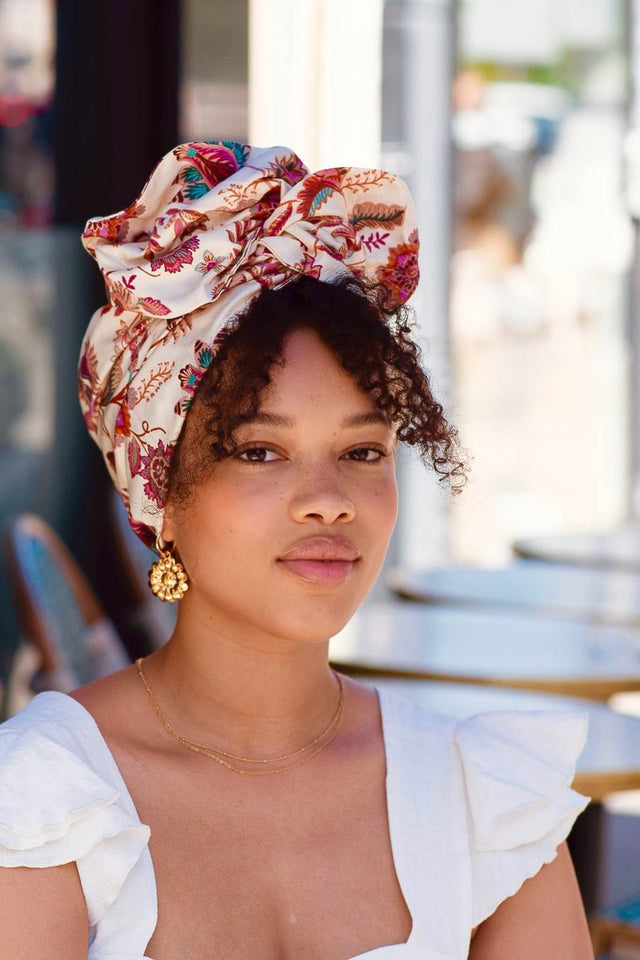 Turban femme tige métal - Fleurs Rose – Indira de paris