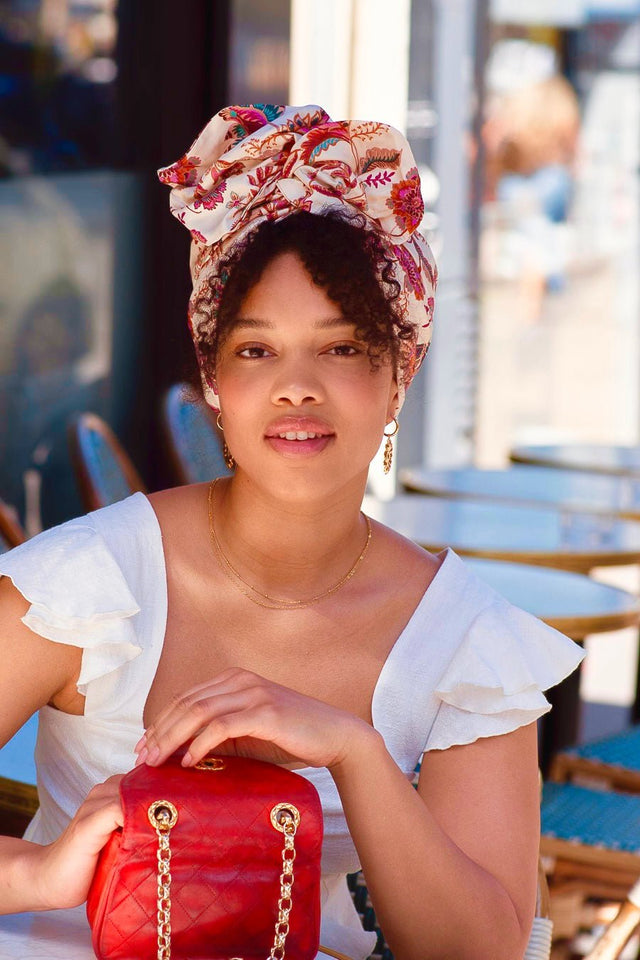 Turban femme tige métal - Fleurs Rose – Indira de paris