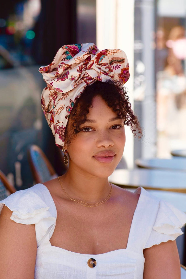 Turban femme tige métal - Fleurs Rose – Indira de paris