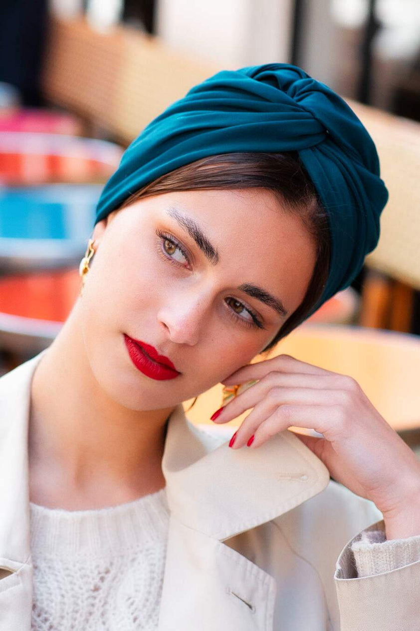 Turban Facile à nouer - Bleu canard – Indira de paris