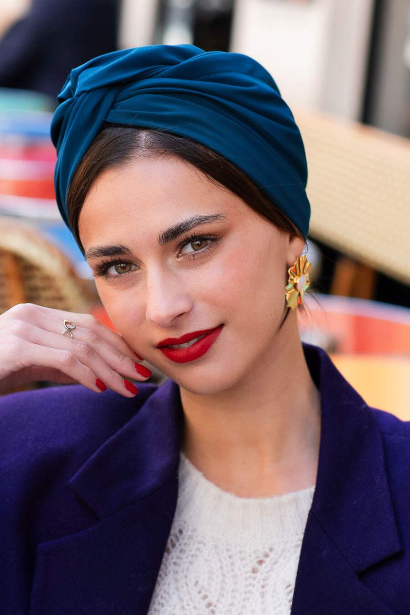 Turban Facile à nouer - Bleu canard – Indira de paris