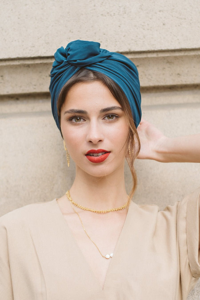 Easy to tie turban - Duck blue – Indira de paris